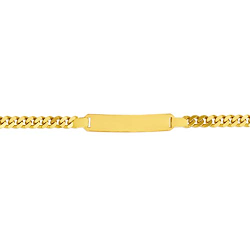 Link Id Bracelet - Unique Jewelry Gift for Her and Him - Heart 14k Gold Bar Bracelets – Free Customizable Personalized Engraving with Name - Brazalete Con Place 14k Oro - Size 6'' - 4MM Wide
