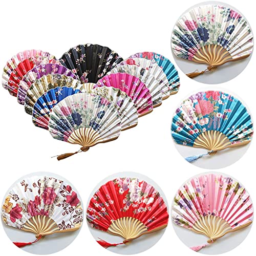 NFEGSIYA Folding Fan Chinese Style Hand Held Fans Pattern Silk Folding Fans Handheld Wedding Hand Fan Cool Flower Fan (Color : Green)