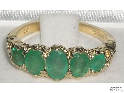 LetsBuyGold 14k Yellow Gold Natural Emerald Womens Anniversary Ring - Size 10.25