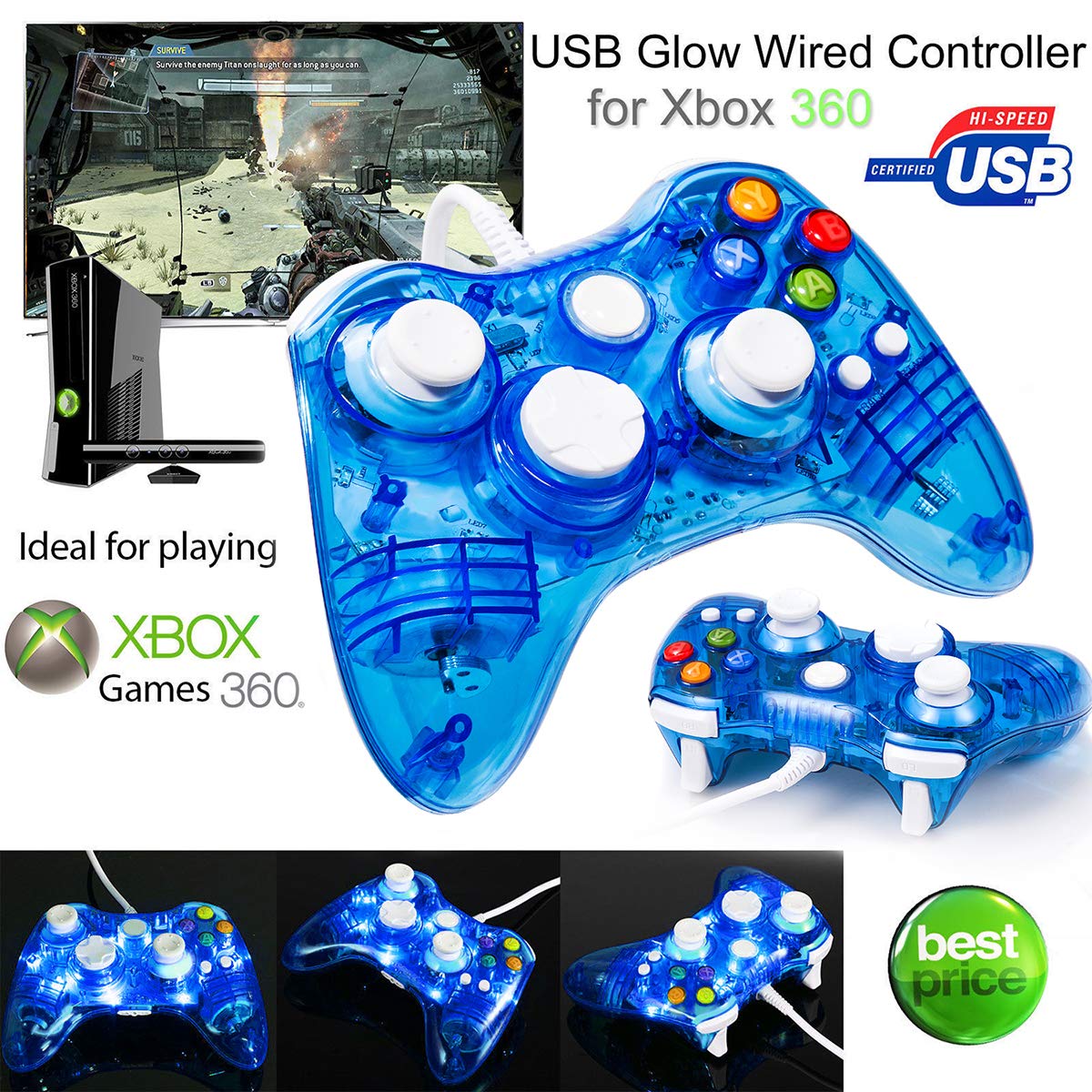 LUXMO PREMIUM Wired Xbox 360 Controller,USB xbox360 Wired Controller Gaming Controller Gamepad Joystick for Microsoft Xbox 360,Xbox 360 Slim,PC Windows(Windows 10/8.1/8/7)