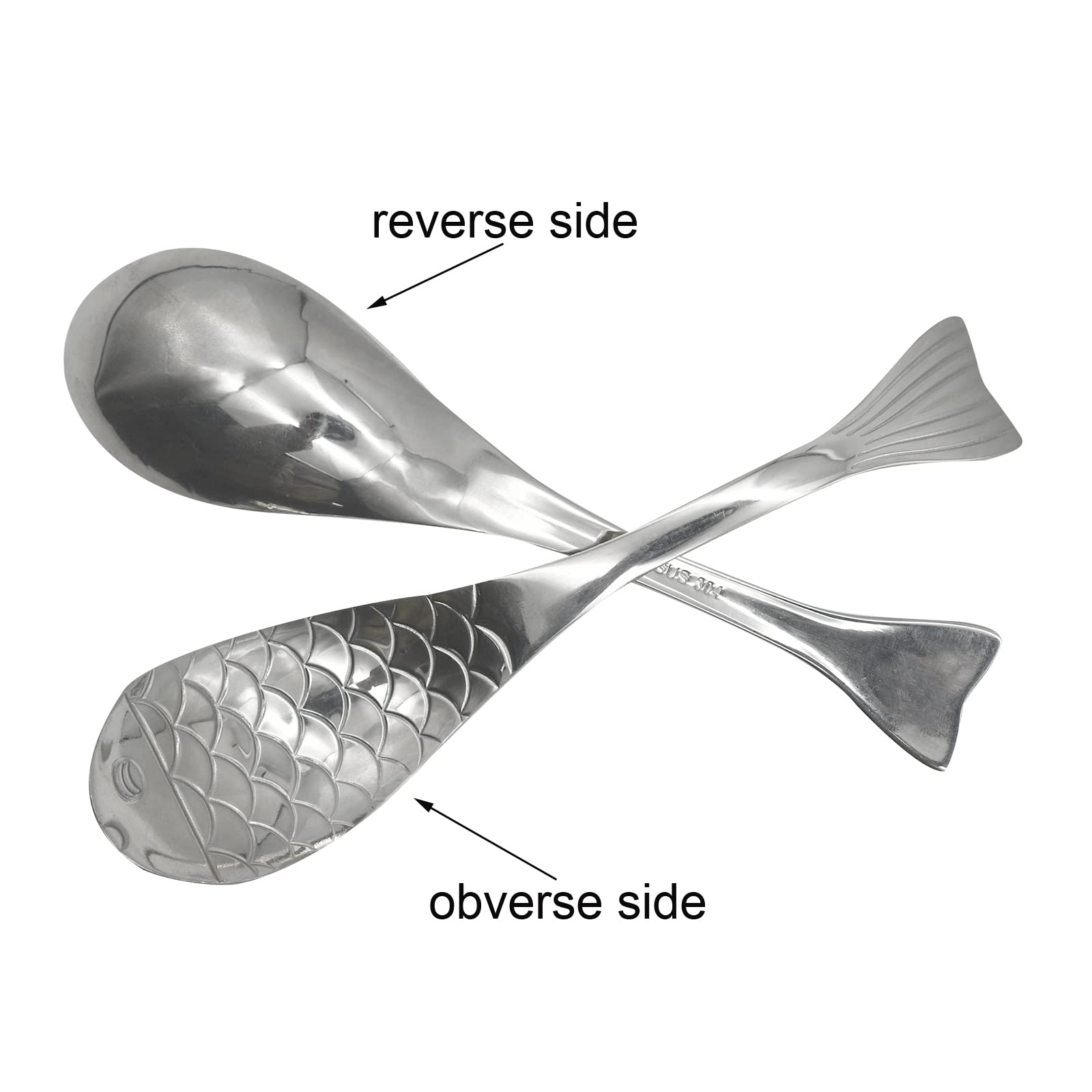 Pinenjoy 4Pcs Silver Fish Spoon 18/10(304) Stainless Steel Asian Soup Spoon Short Handle Spoon for Porridge Cereal Rice