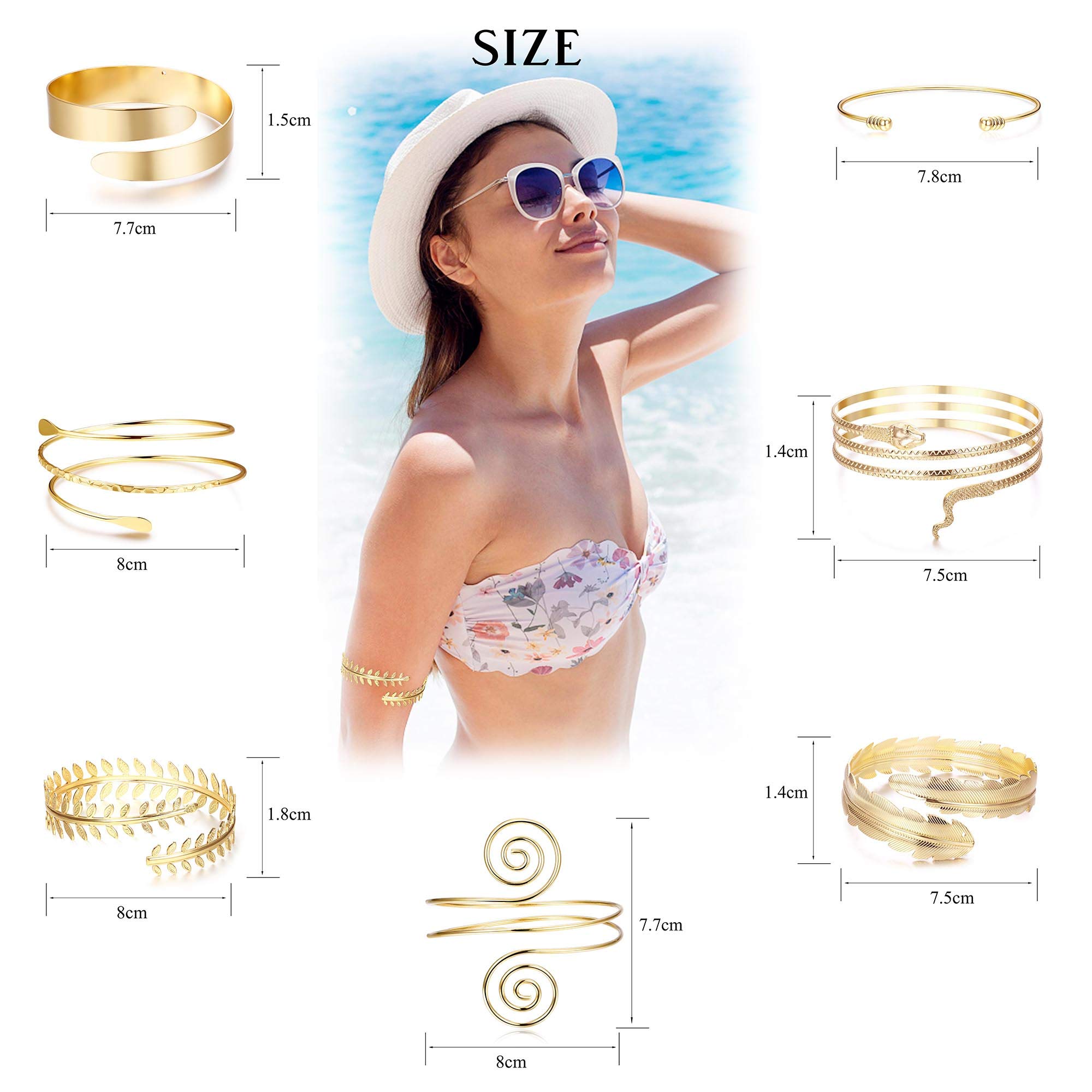 LOLIAS 7 Pcs Arm Cuff Upper Arm Band Cuff Bracelet Minimalist Simple Coil Bangle for Women Silver Gold Adjustable Armband Set