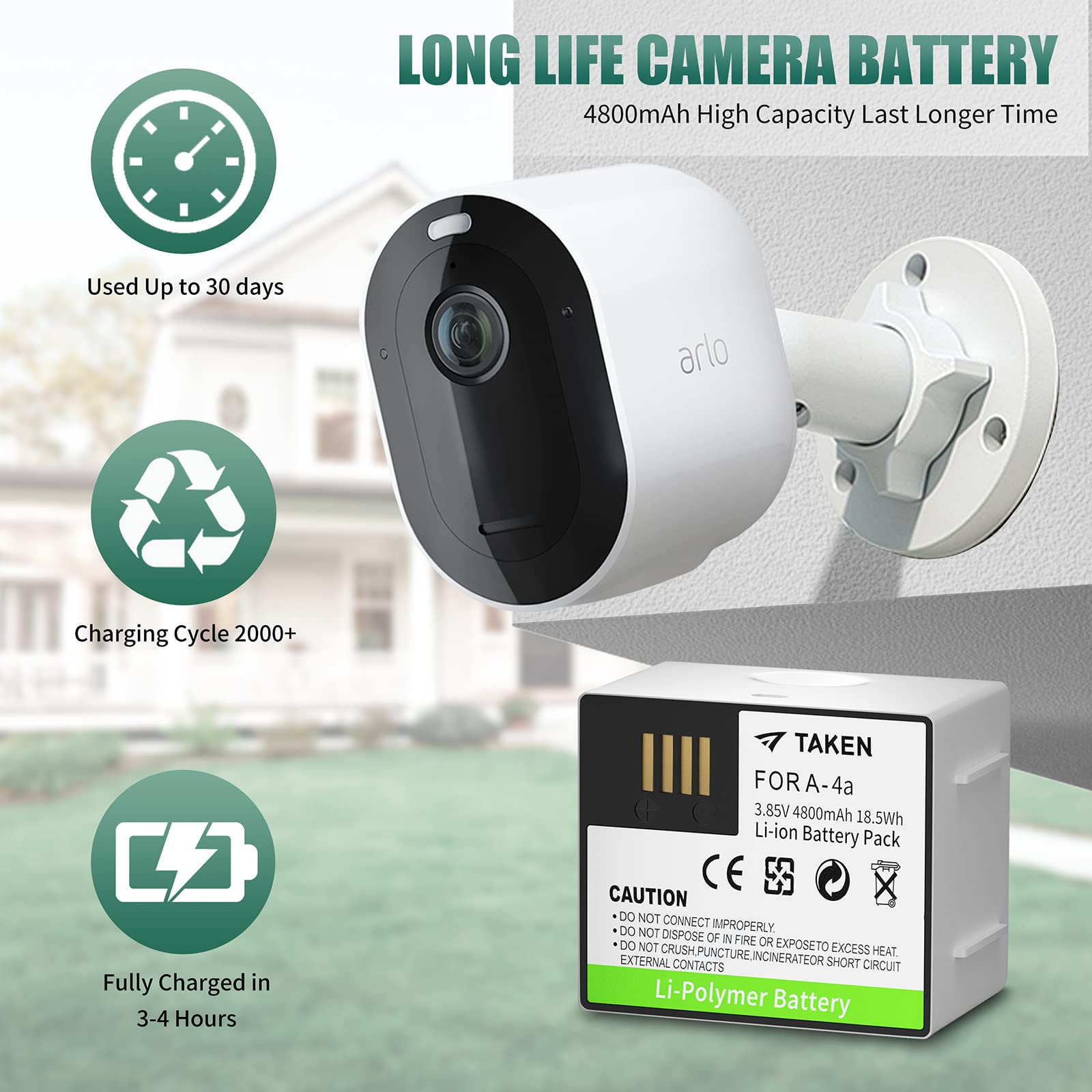 Taken Replacement Batteries Compatible with Arlo Pro 3 Arlo Pro 4 Arlo Ultra, Upgraded 3.85V Li-Ion Rechargeable Batteries 4800mAh Lithium Camera Battery