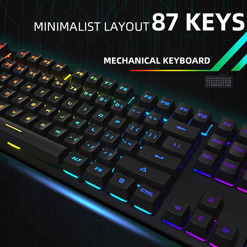 unband Mechanical Keyboard 87 Key 2-Color Injection Green Axis RGB Backlight USB Wired Keyboard Ergonomic for Office Or Gaming (Color : Pink)