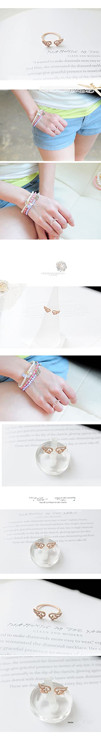 Open Adjustable Guardian Angel Wing Heart Finger Ring CZ Cute Ring for Women-Silver