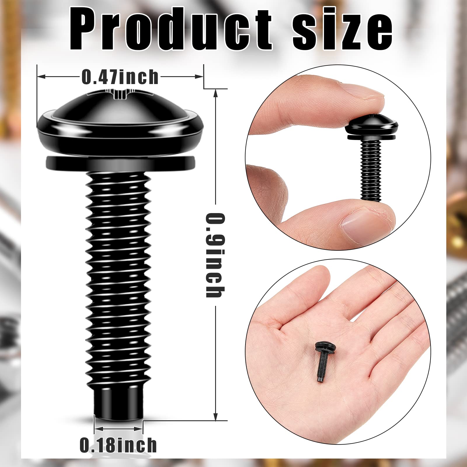 Ripeng 100 Pieces Rack Screws Mount Stainless Steel Black Server Rail Studio with Nylon Washers for Audio Mounts Hardware Rails (Size 10-32)
