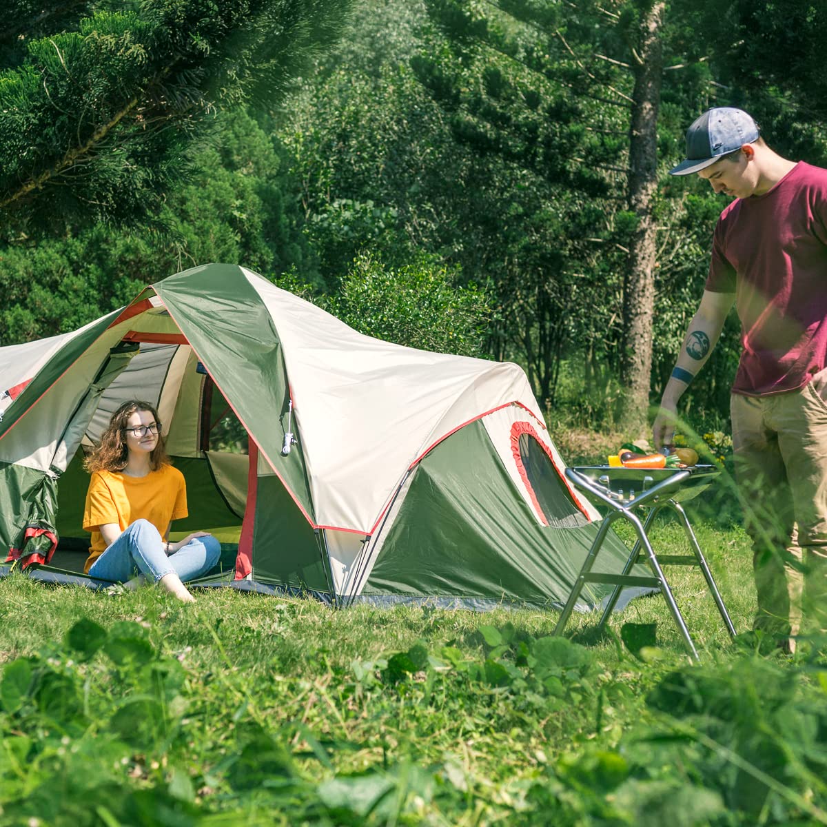 Mobihome Instant pop up Tents for Camping Setup in 60 Seconds, Quick Pop up Tent with Waterproof Rainfly, Mesh Roofs,Door & Windows for Excellent Ventilation Dome Tent - 13.5' x 7',Grey