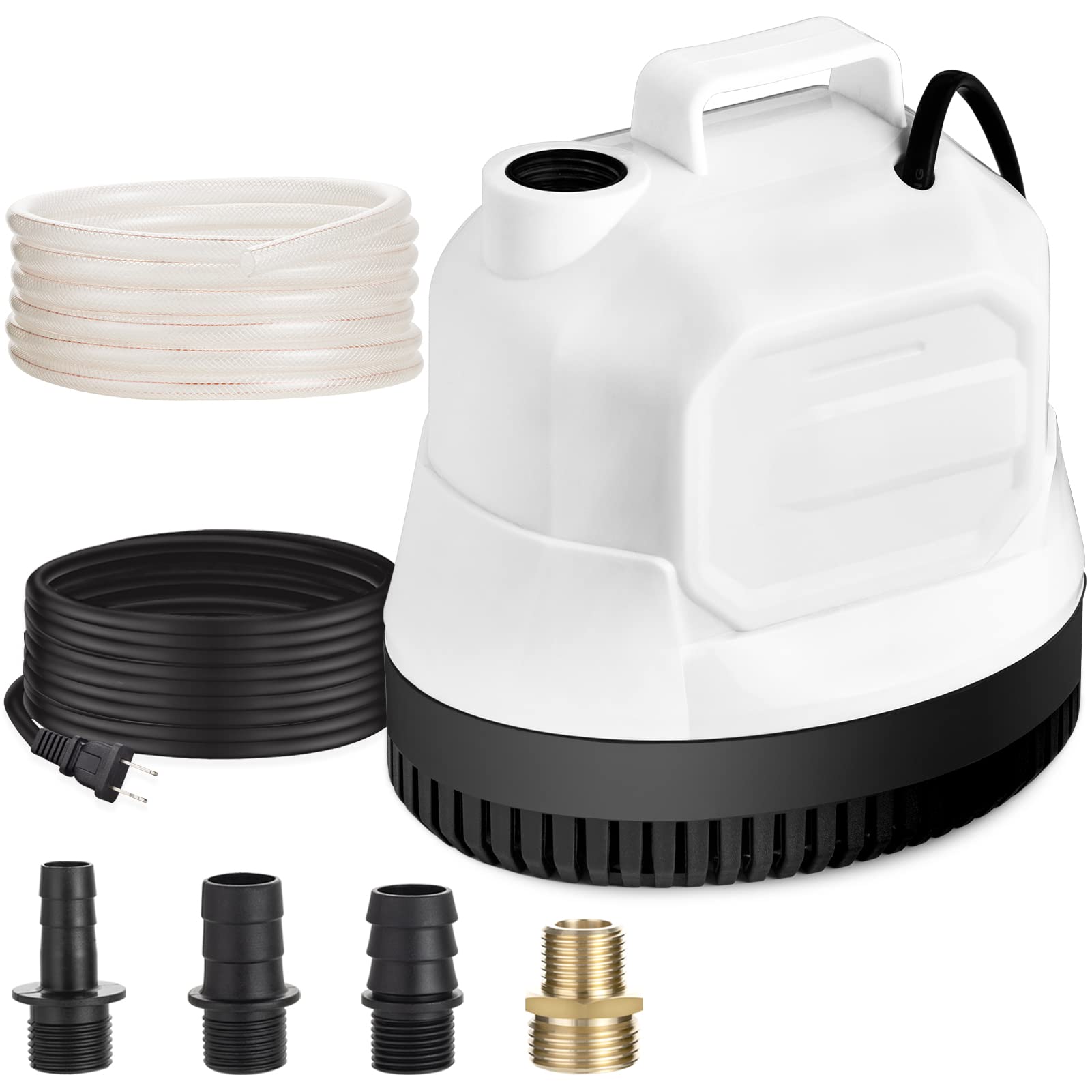 XJX Pool Cover Pump Above Ground, 850 GPH Submersible Water Pump with 16 Ft Drainage Hose Sump Pump Submersible with 30 Ft Power Cord, 4 Adapter