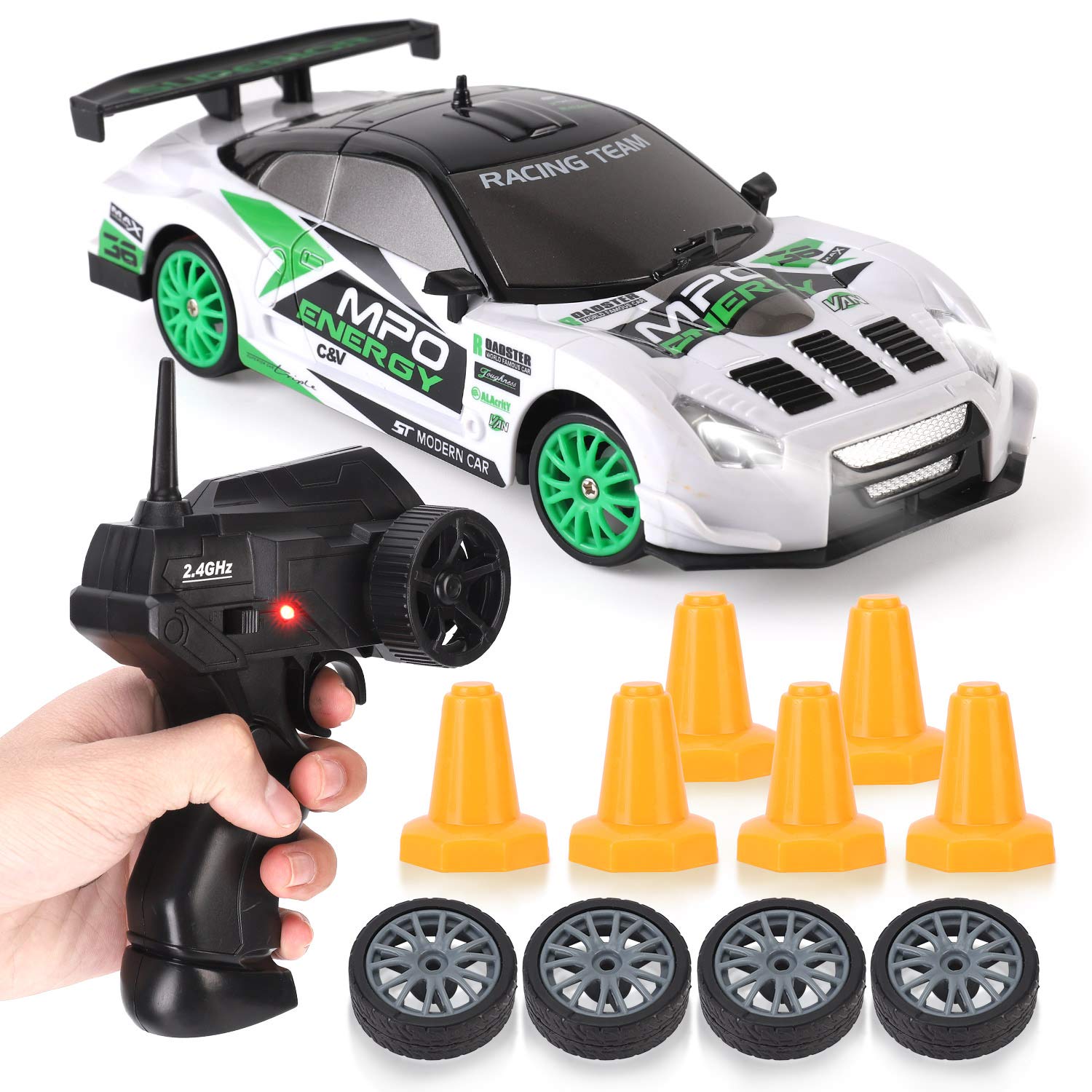 Liberty Imports RC Drift Car 1/24 2.4GHz 4WD Remote Control Sport Racing On-Road Vehicle with LED Light, Batteries and Drift Tires (White)