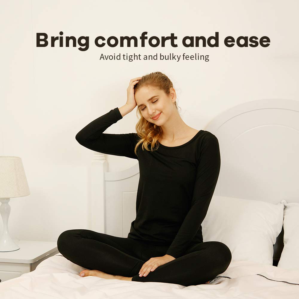 MANCYFIT Thermal Underwear for Women Long Johns Set Fleece Lined Ultra Soft Scoop Neck Black Large