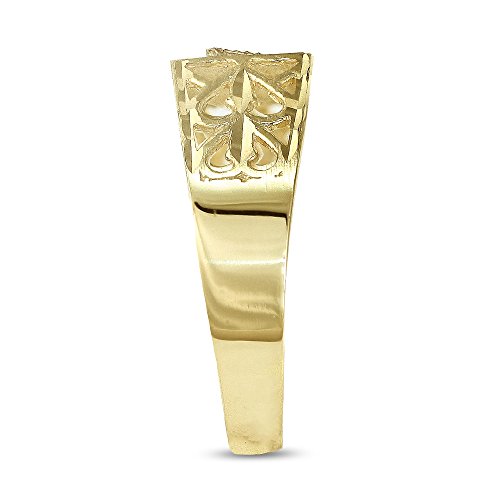 LoveBling 10K Yellow Gold Diamond Cut Ladies Alphabet Initial Ring, Block Lettering (J, 7)