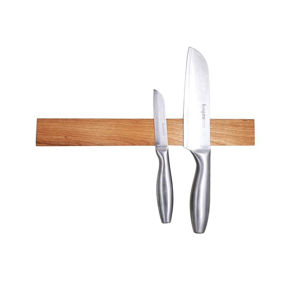 Premium 14inch Magnetic Knife Strip, Wooden Knife Block, Made from Red Cherry Wood, Fit for Kitchen, Workshop, Bar, Wall-Mount,