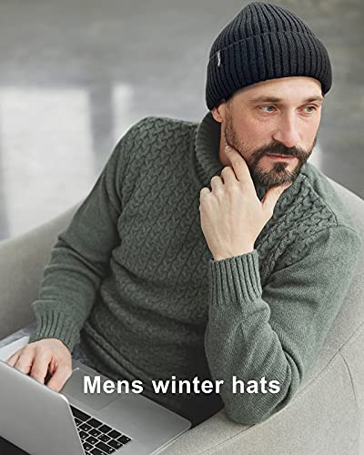 Ocatoma Beanie Hat for Men Women Warm Winter Knit Cuffed Beanie Soft Warm Ski Hats Unisex Black
