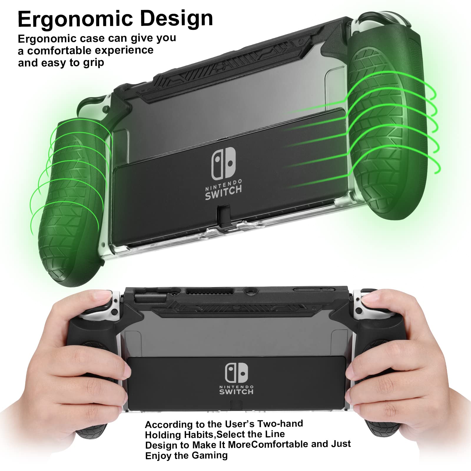 PIGETALE Switch OLED Case, Dockable Grip Case for Nintendo Switch OLED, Protective Accessories with Anti-vibration TPU & Scratch Resistant PC Border & Joy-Con Removable (Black)