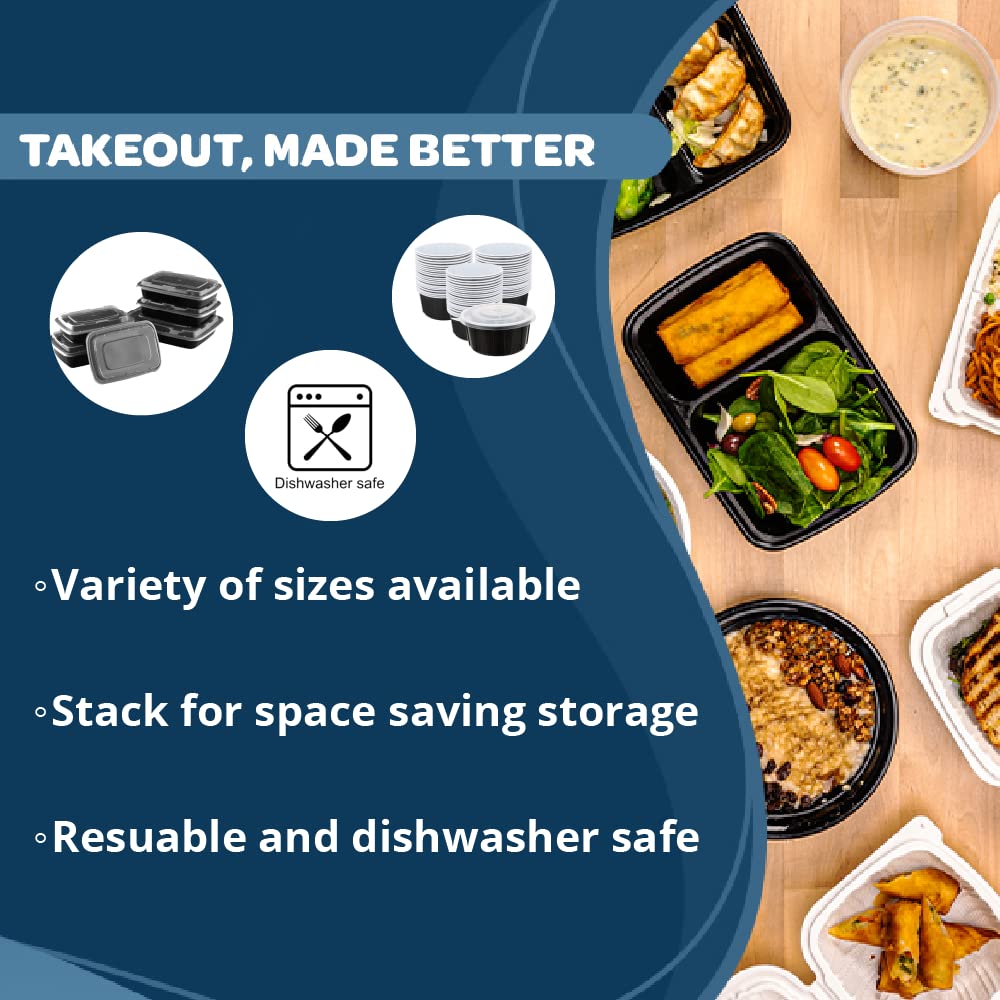 TIYA Takeout Food Containers - 12 oz Bulk 150 Pack with Lids - Rectangular Plastic Food Storage - Reusable Microwavable Dishwasher Safe Restaurant Set - Leak Proof for To-Go & Meal Prep