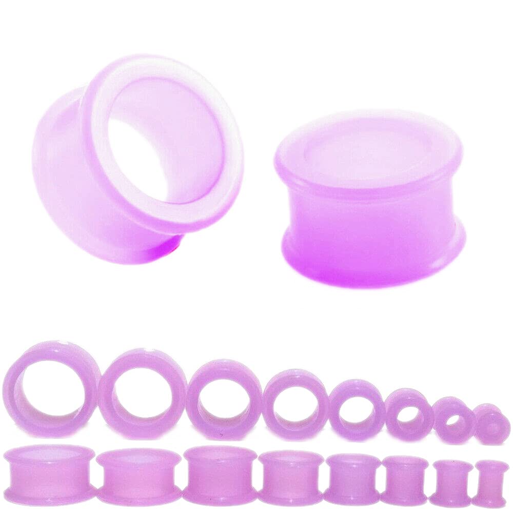 Pair 1/2" (12MM) PURPLE SILICONE FLAT FLARE TUNNELS Double Flare Gauges Thin Soft Flexible Flesh Plugs (2pcs)