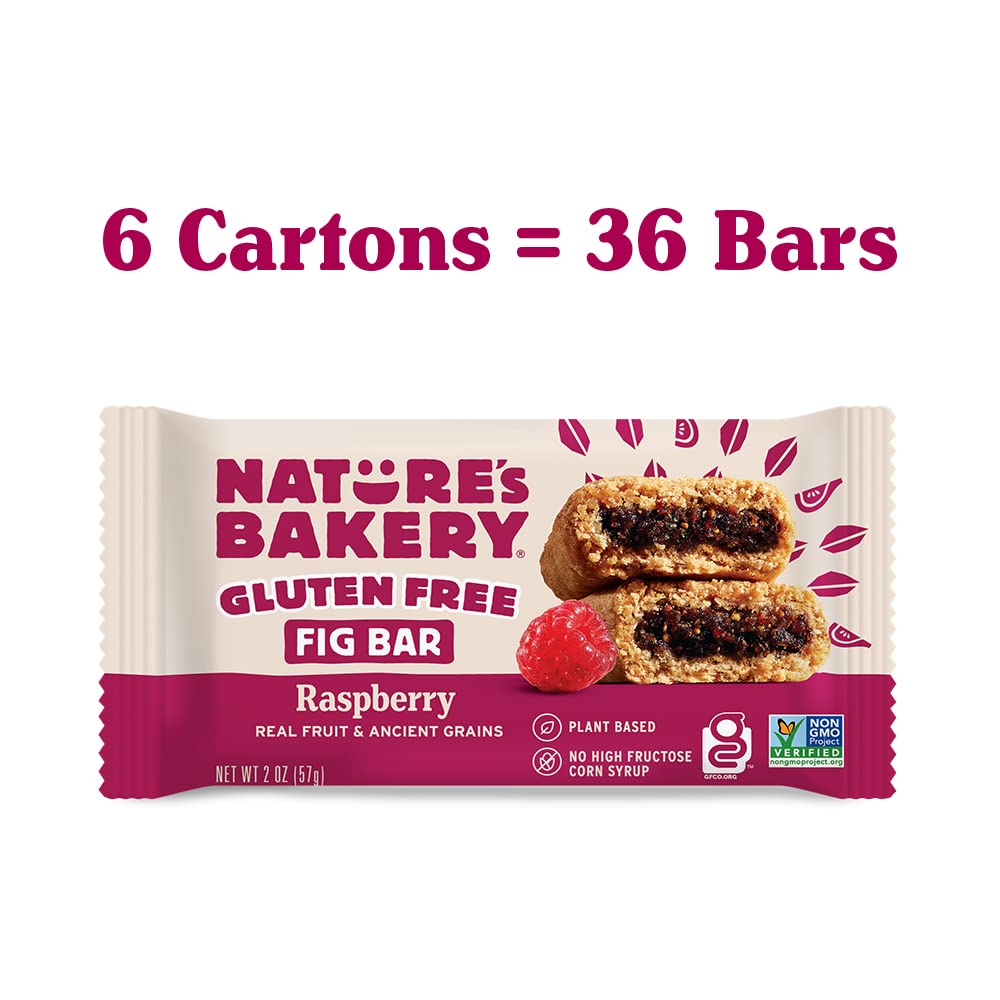 Nature’s Bakery Gluten Free Fig Bars, Raspberry, Real Fruit, Vegan, Non-GMO, Snack bar, 6 boxes with 6 twin packs (36 twin packs)