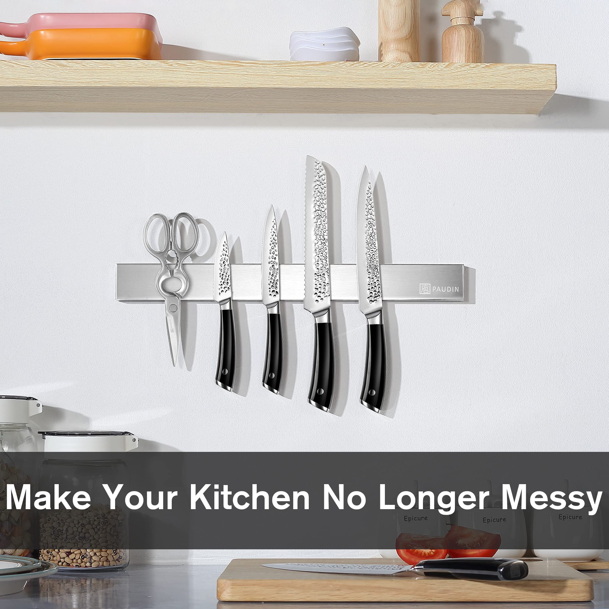Paudin 17.7 Inch Stainless Steel Magnetic Knife Bar-Use as Knife Holder for Wall, Knife Rack, Knife Strip, Kitchen Utensil Holder and Tool Holder/Storage