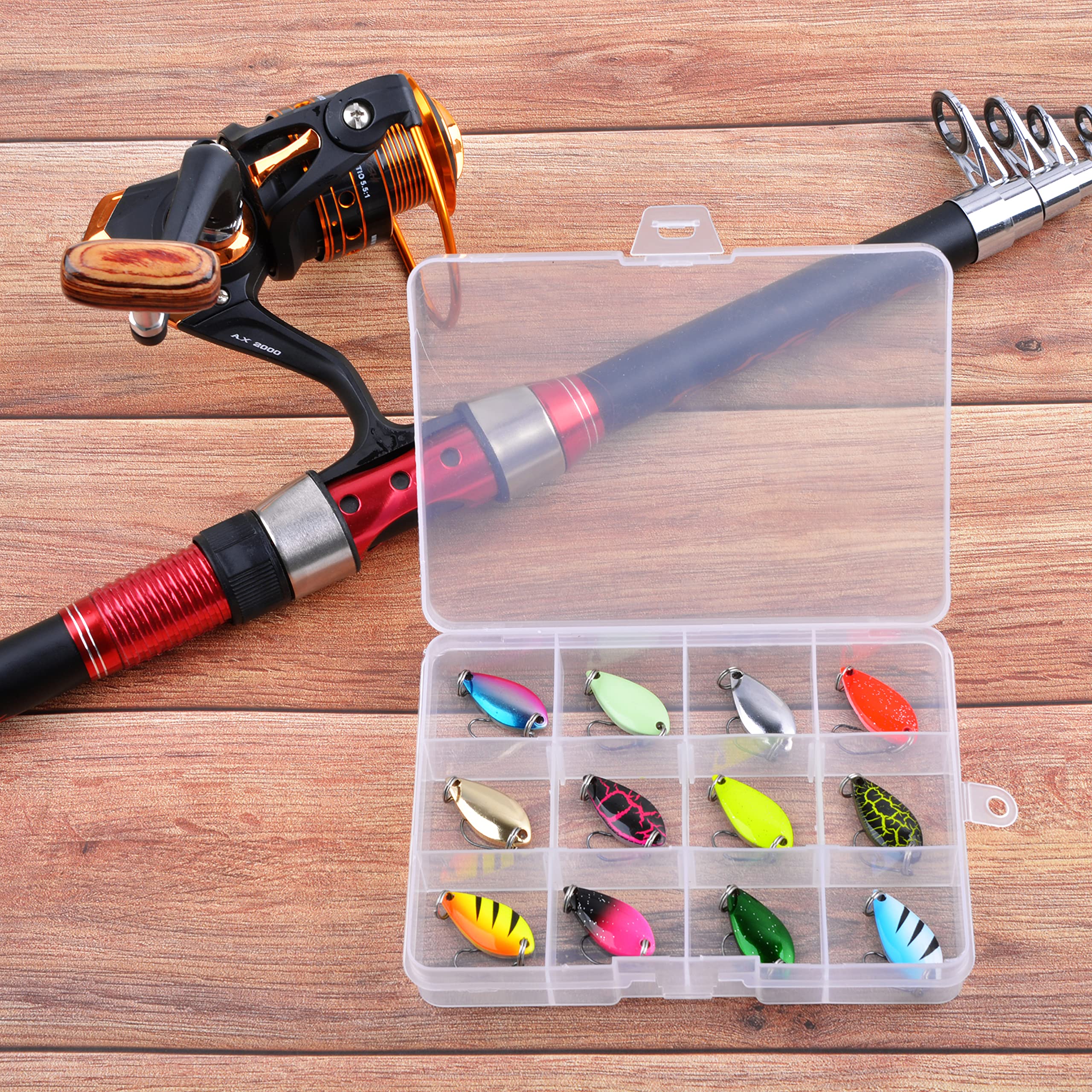Mini Fishing Spoon Lure Set with Case, 12pcs / 24pcs Colorful Hard Metal Bait Set with Single Hook Jigging Baits Spoons for Trout Crappie Perch Panfish Pike 0.17oz (24pcs)