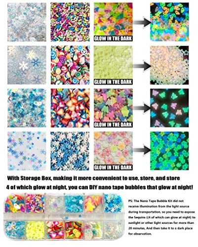Nano Tape Bubble Kit, Super Elastic Bubble Balloons with 5pcs Straw, 2pcs Clamps, Stickers,12 Kinds of Glitter with Storage Box, Nano Tape Plastic Bubble Balloon DIY Craft Kit for Boys, Girl