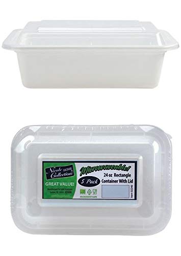 Premium Deep Rectangle White Containers - 7" x 5" (Pack of 5) - Durable Plastic Material - Ideal for Meals, Parties & Storage