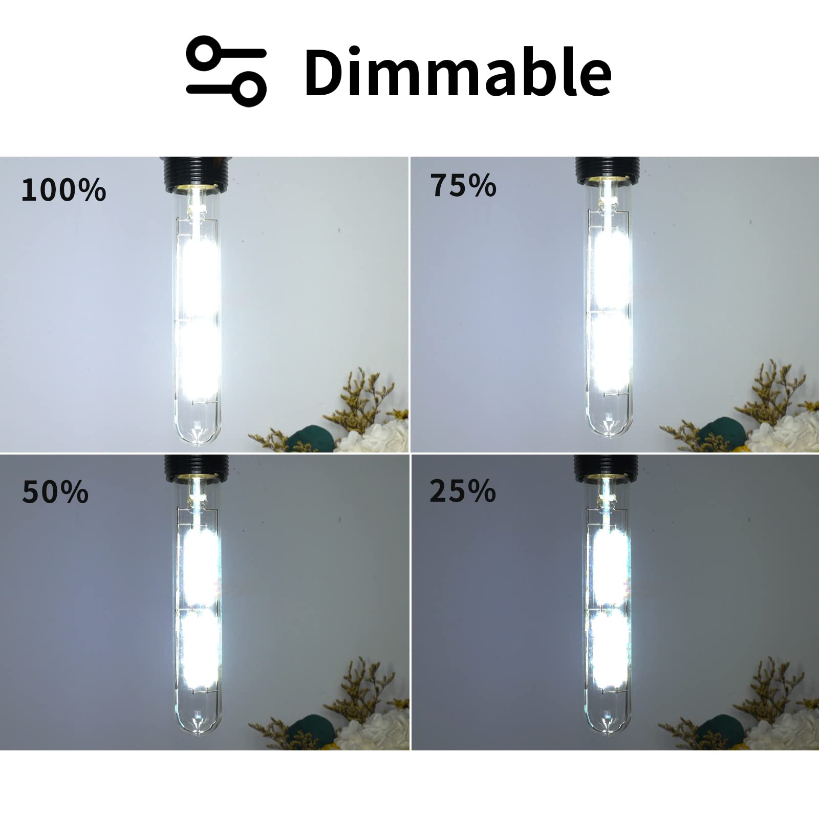 Klarlight Dimmable 6 Watt LED T10 Tubular Light Bulb 60 Watt Incandescent Equivalent E26 Edison Vintage Filament Tube Lamp, Daylight 6000K Medium Base Clear Glass Bulb (3-Pack)