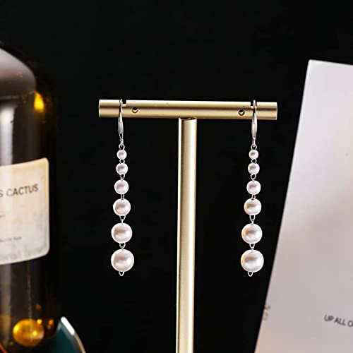 Ritach Long Pearl Dangle Earrings for Women 14K Gold Plated Sterling Silver Post Pearl Drop Tassel Earrings for Bridal Wedding
