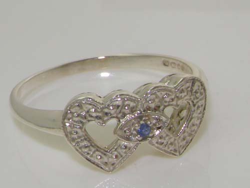 LetsBuyGold 925 Sterling Silver Natural Sapphire Womens Sweetheart Ring - Sizes 4 to 12 Available