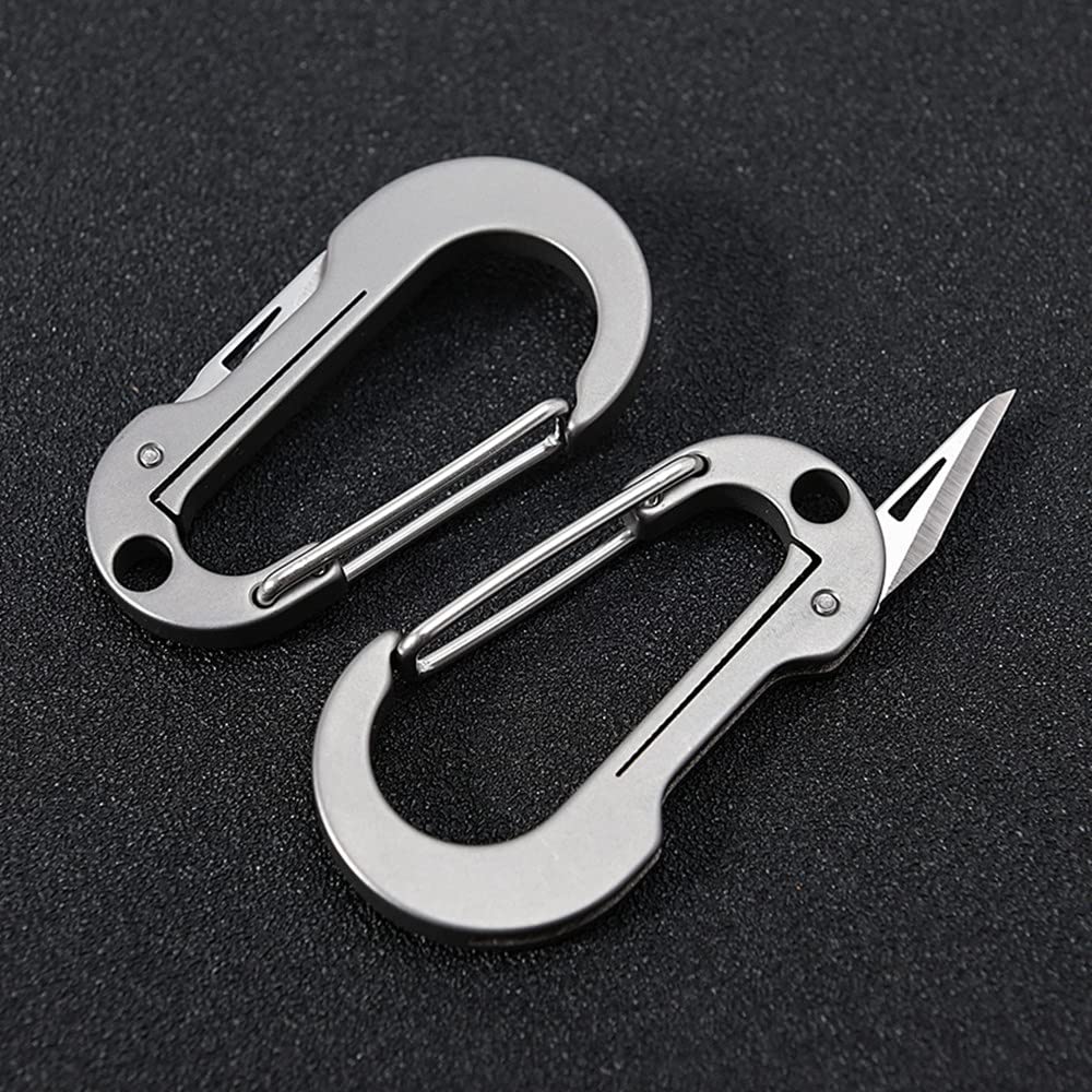 SZHOWORLD Small Titanium Carabiner with Folding Knife, EDC Multitool Keychain Clip Box Cutter, Perfect for Everyday Carry, Outdoor,Office,Camping,Hiking