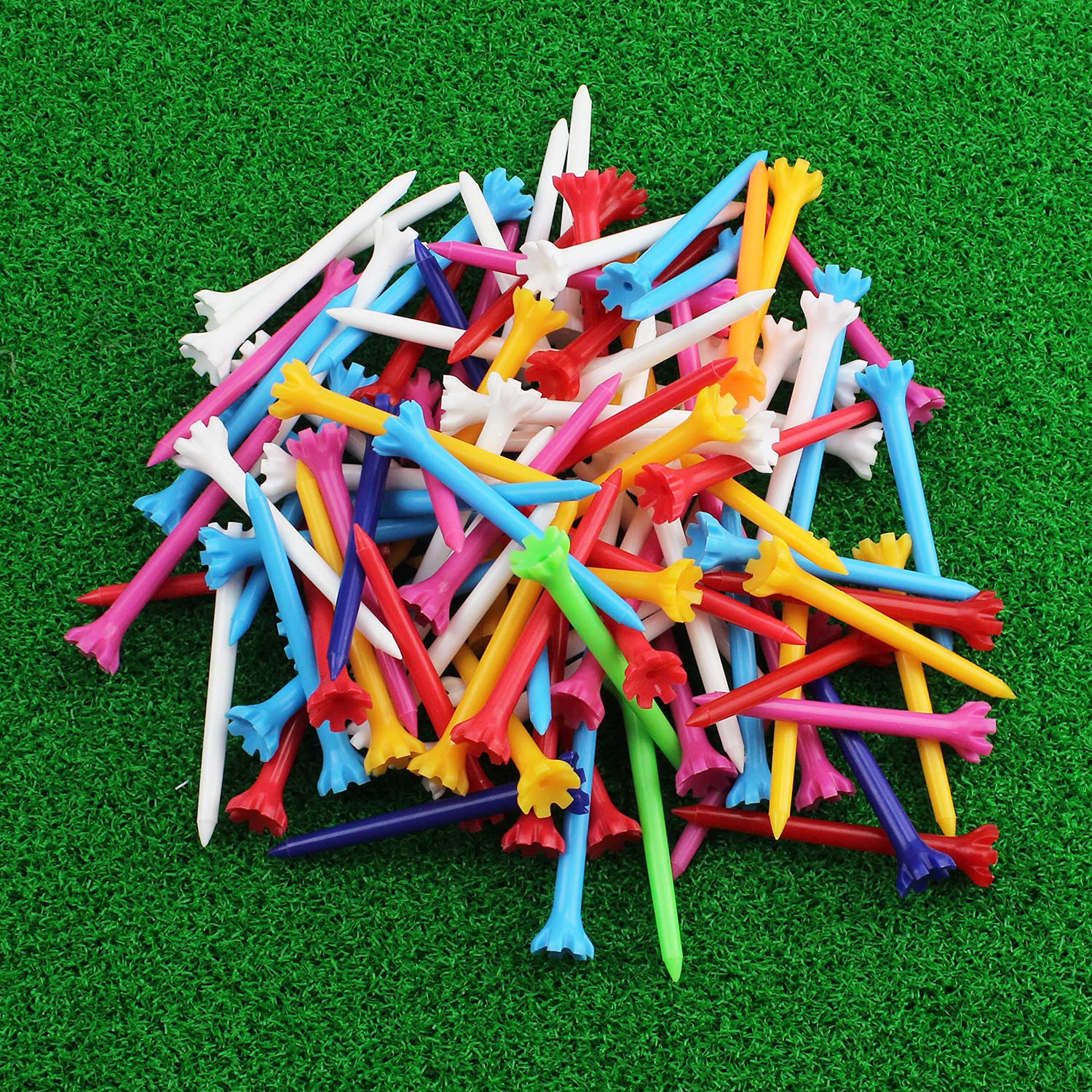 KOFULL Golf Tees Plastic, 2 3/4 Inch Unbreakable Golf Tees Colorful Plastic Golf tees with Claw(100 Count)