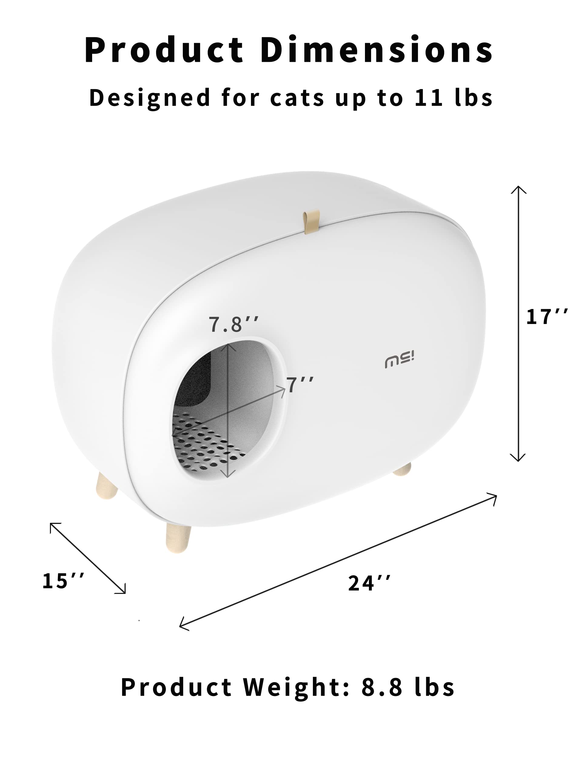 MS!MAKE SURE Cat Litter Box (with Litter Mat), Enclosed Design, Large Space Litter Box with Lid, Prevent Sand Leakage and Isolate Odors, Easy to Clean, with Cat Litter Scoop - White