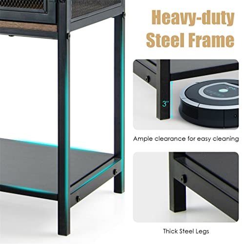 YDXNY Industrial Buffet Sideboard Kitchen Cabinet with Metal Mesh Doors and 2 Drawers