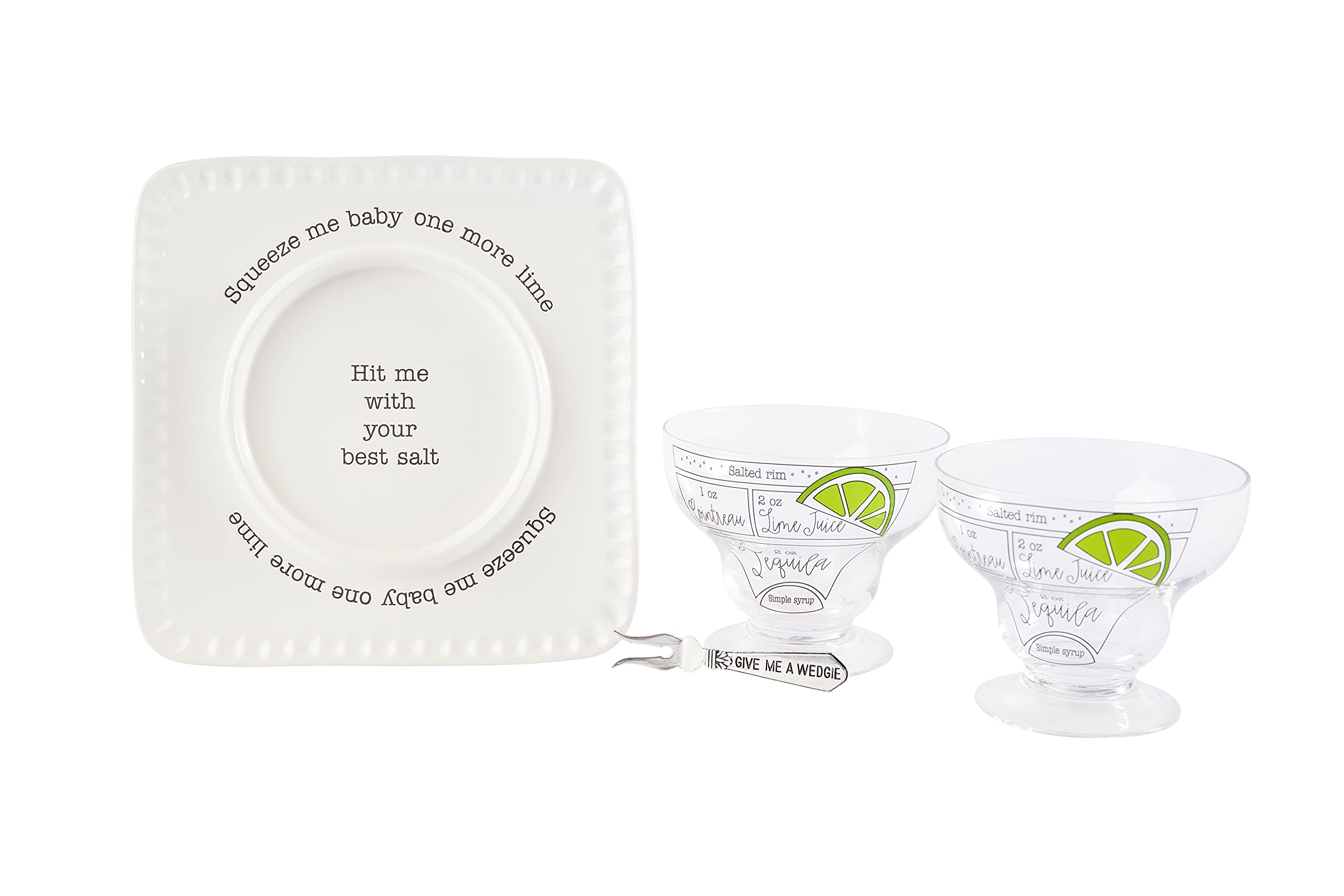 Mud Pie Margarita Gift Box | Includes 2 Margarita Glasses and Lime and Salt Rimmer