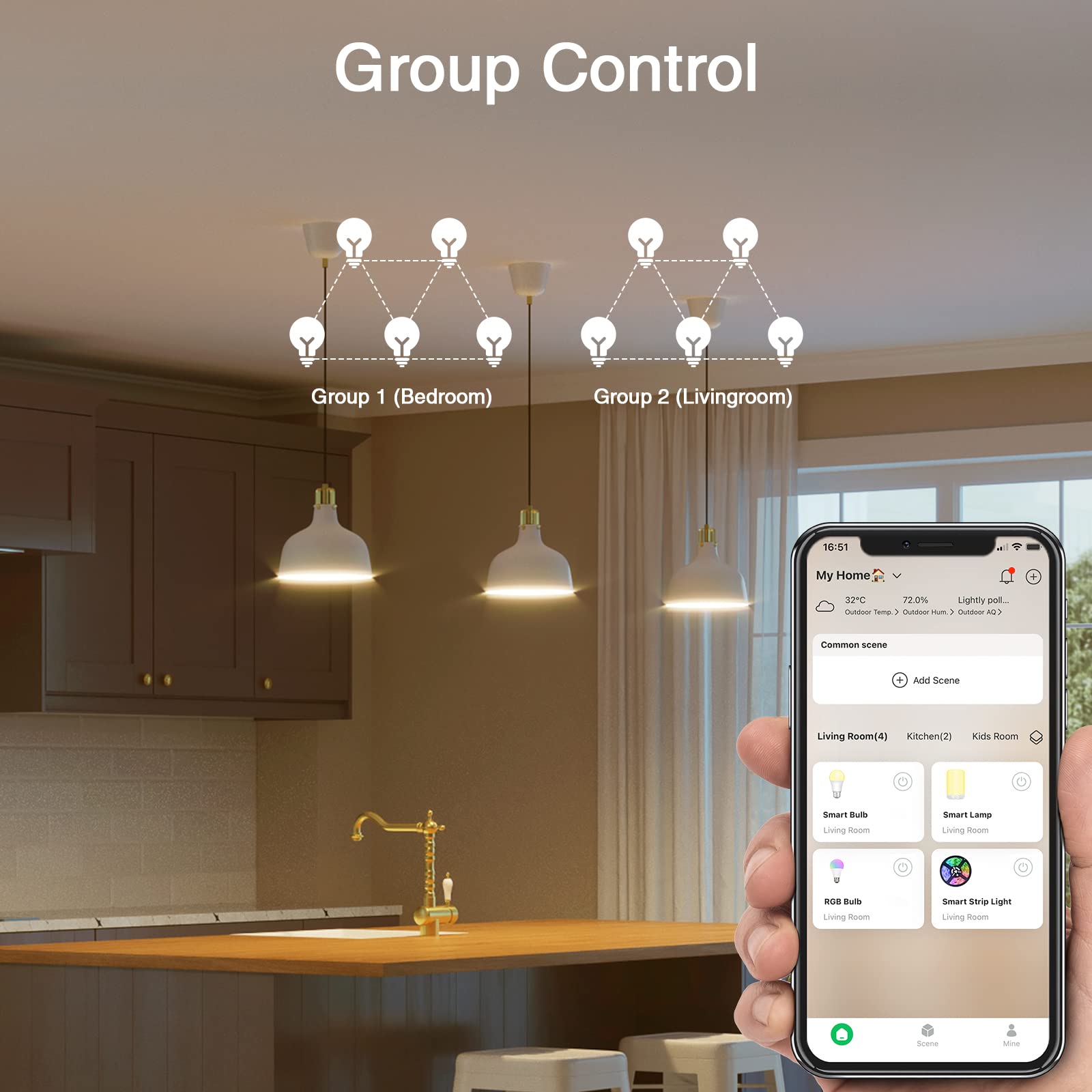 OHMAXX Smart LED Light Bulb, A19 E26 Warm White 2700K Light Bulbs Compatible with Alexa & Google Home, App Control, Dimmable 800 Lumens, 75W Equivalent, No Hub Required, 2.4GHz WiFi, 2 Pack