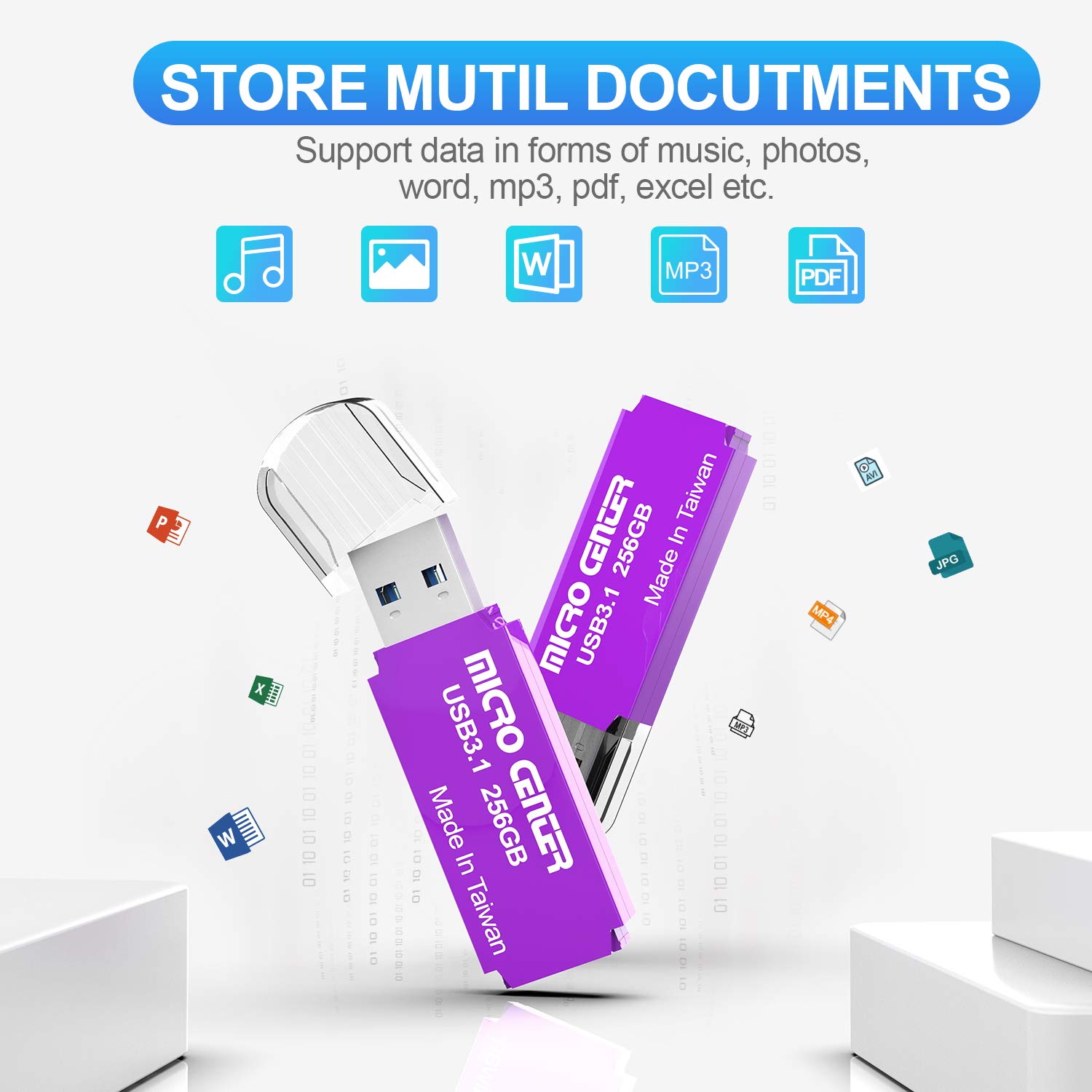 Micro Center Pro 256GB USB 3.1 Gen1 Flash Drive Faster USB Stick External Data Storage Thumb Drive (256GB, Purple)