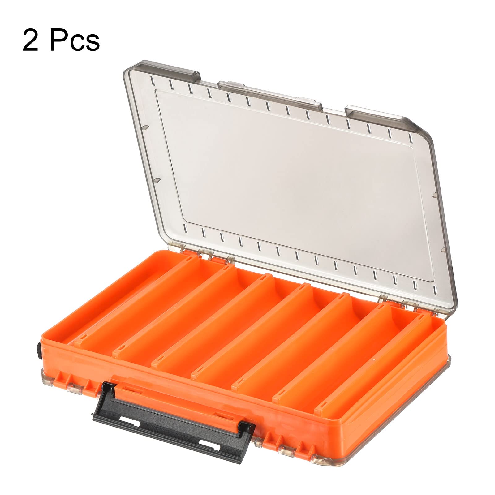 PATIKIL Double-Sided Fishing Tackle Boxes, 2 Pack 14 Compartments Plastic Fish Bait Lure Storage Container, Orange