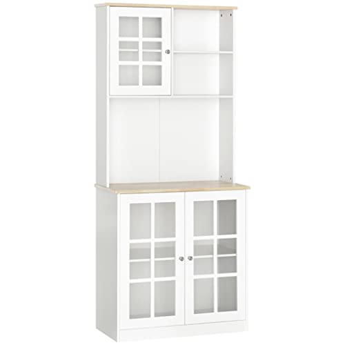 YDXNY Kitchen Buffet, Pantry with 3 Cabinets, 2 Shelves and Large Countertop, Tall White Cabinet