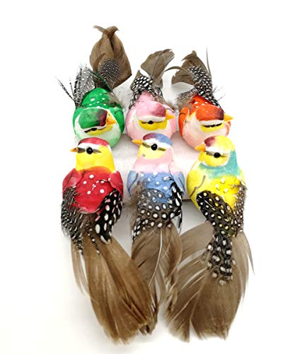 LWINGFLYER 6pcs 4.3" Artificial Simulation Foam Birds Clip on Sparrow Spotted Feather Bird Ornaments for Craft Christmas Decoration Home Garden Party Accessories