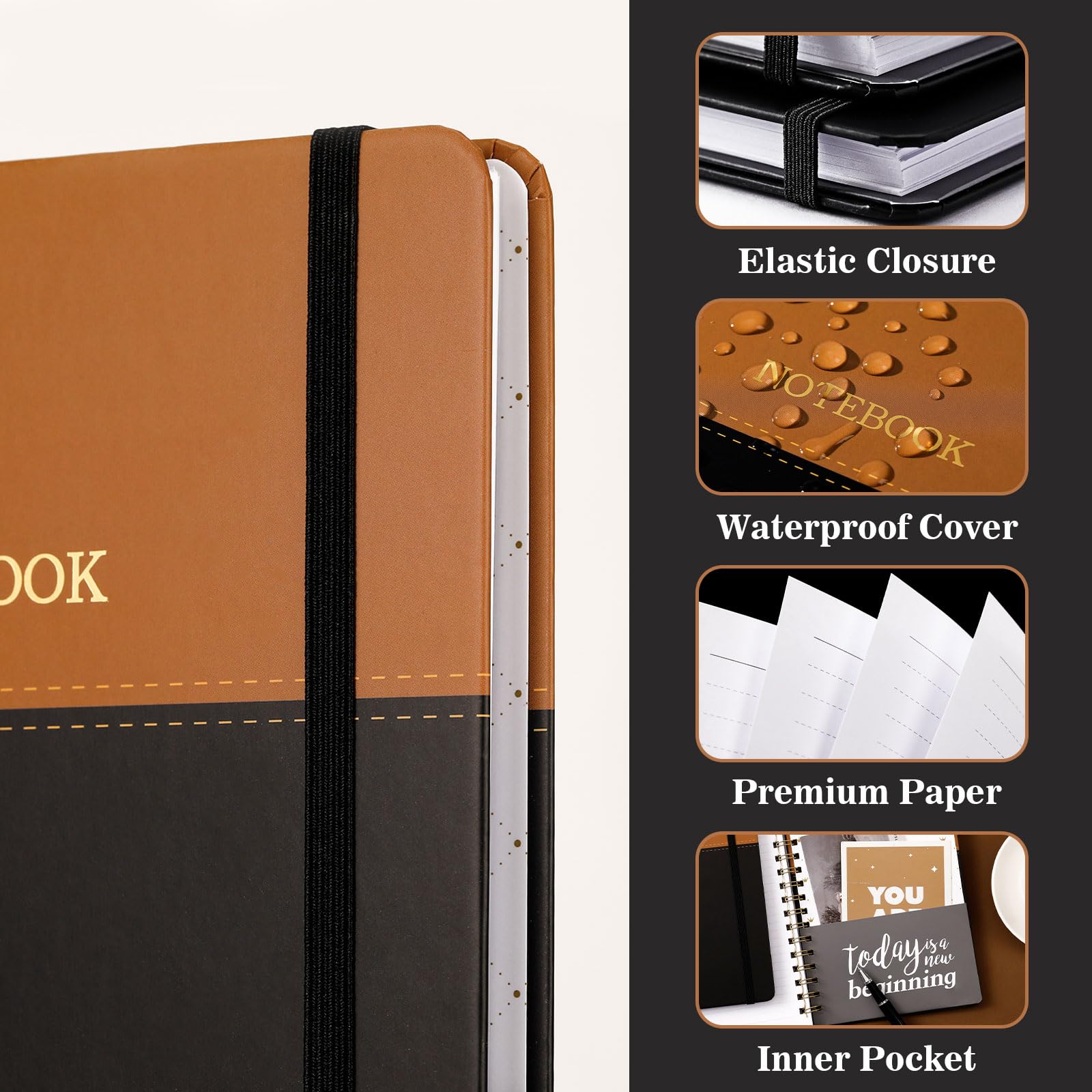 Lemome Spiral Notebook - Notebook Journal for Writing, 6.2'' x 8.4'' College Ruled Notebook with 136 pages / 68 Sheets, Perfect Notebooks for Work, Journal for Men and Women - Brown