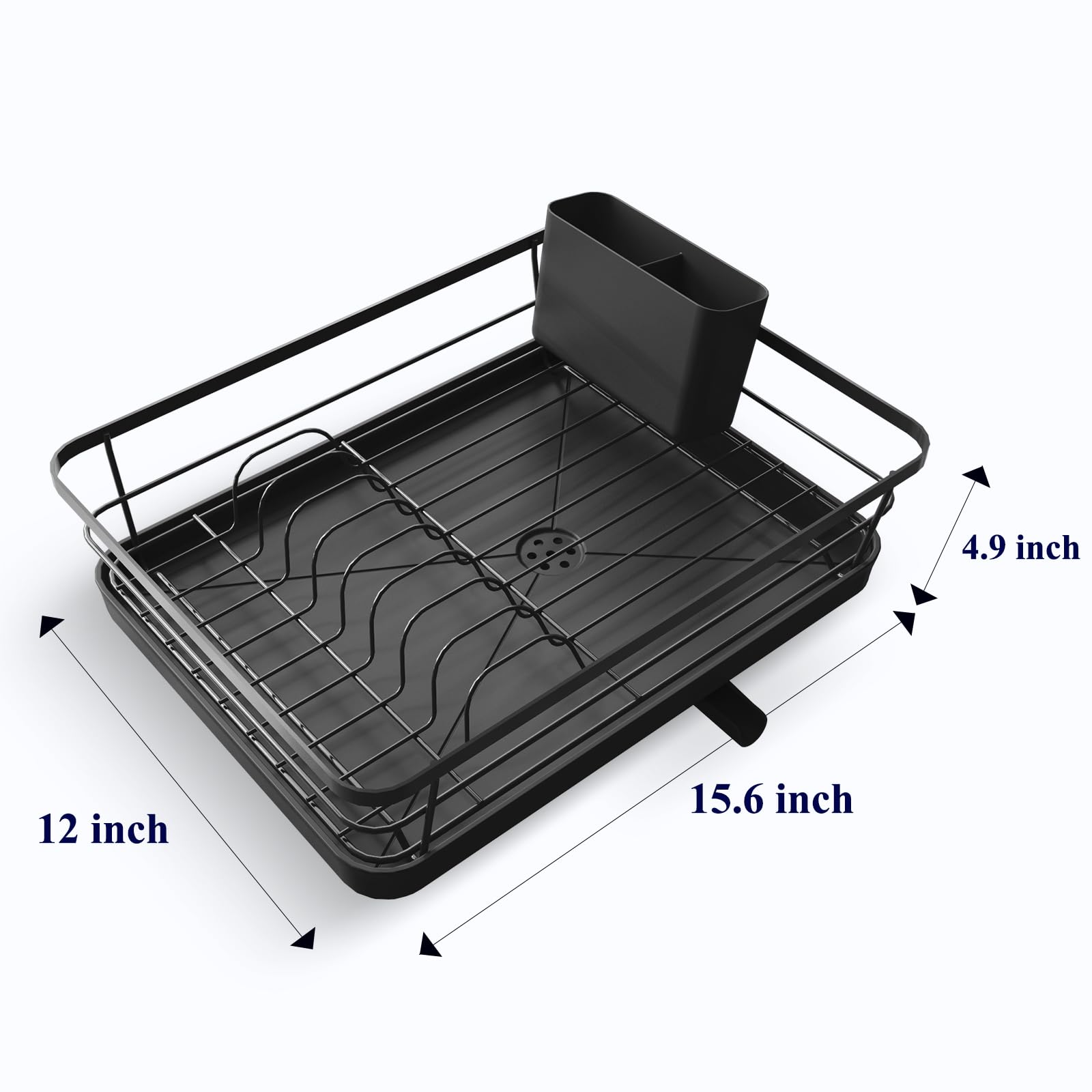 Kitsure Dish Drying Rack - Small Dish Racks for Kitchen Counter, Dish Rack with Adjustable Water Outlet, Stainless Steel Dish Drainers for Kitchen Counter, Drying Rack for Kitchen, Black