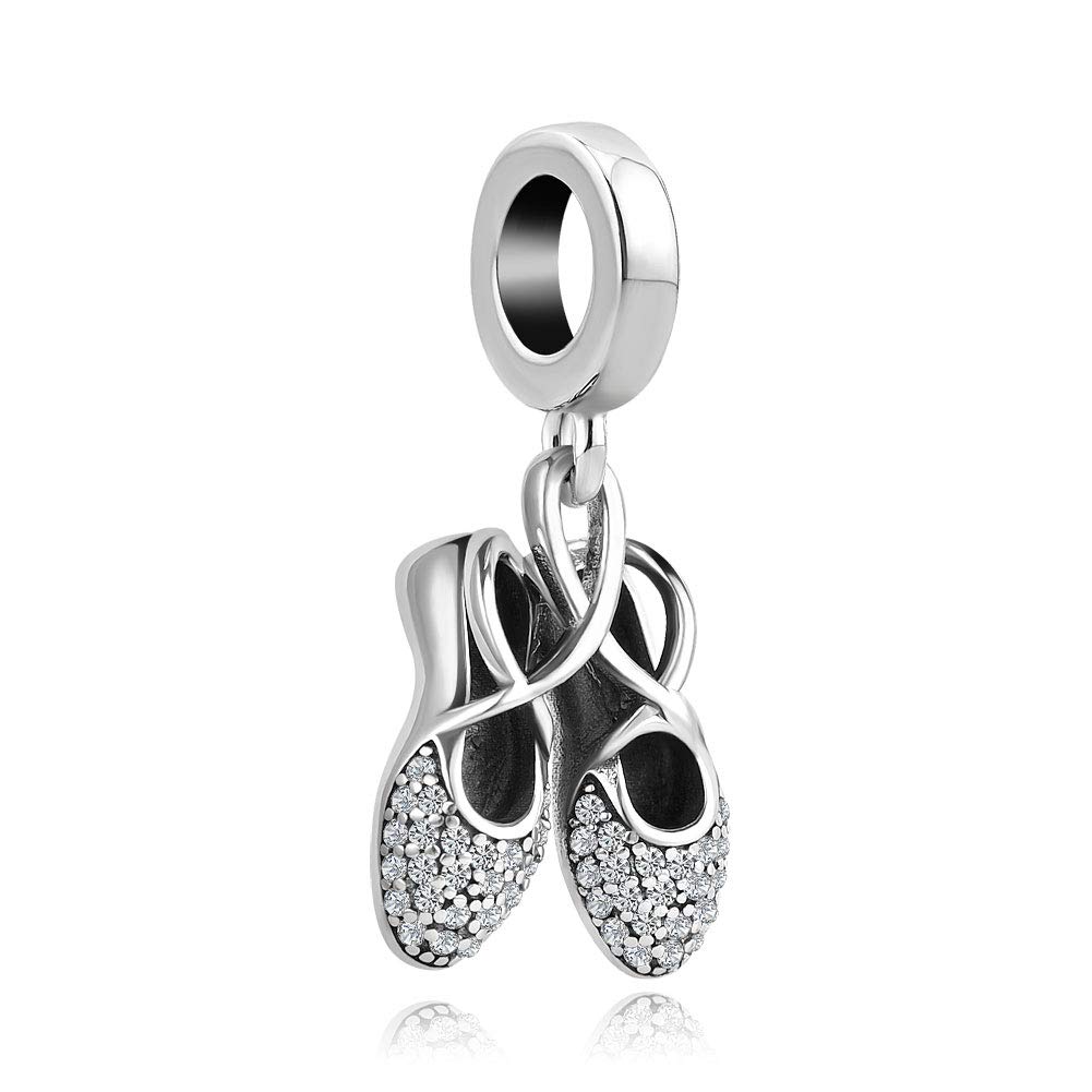LovelyCharms Ballet Dancer Ballerina Shoes Sterling Silver Dangle Charm for Bracelet