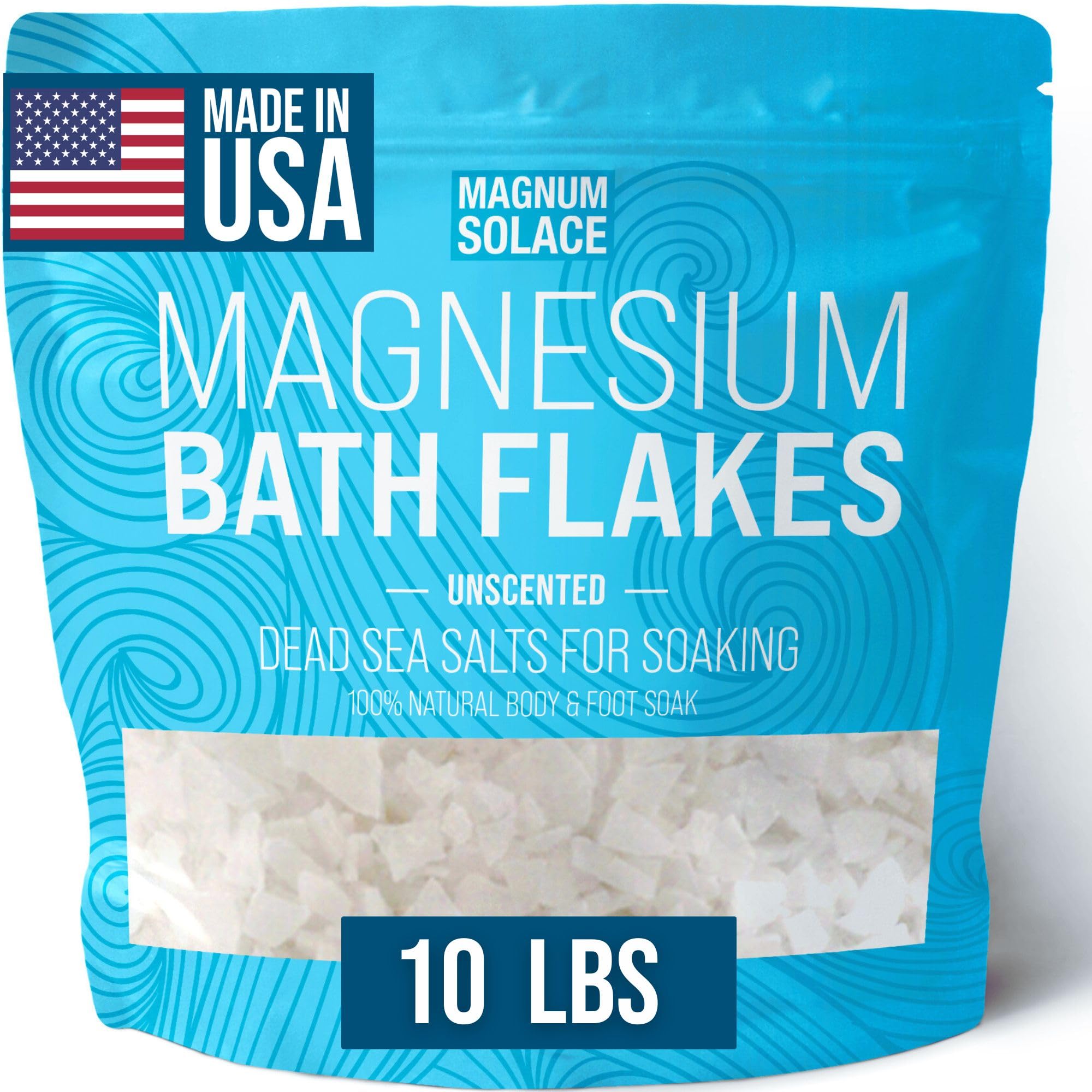 Magnesium Flakes for Bath - Magnesium Chloride Flakes - Dead Sea Salts for Soaking, 10 LBS