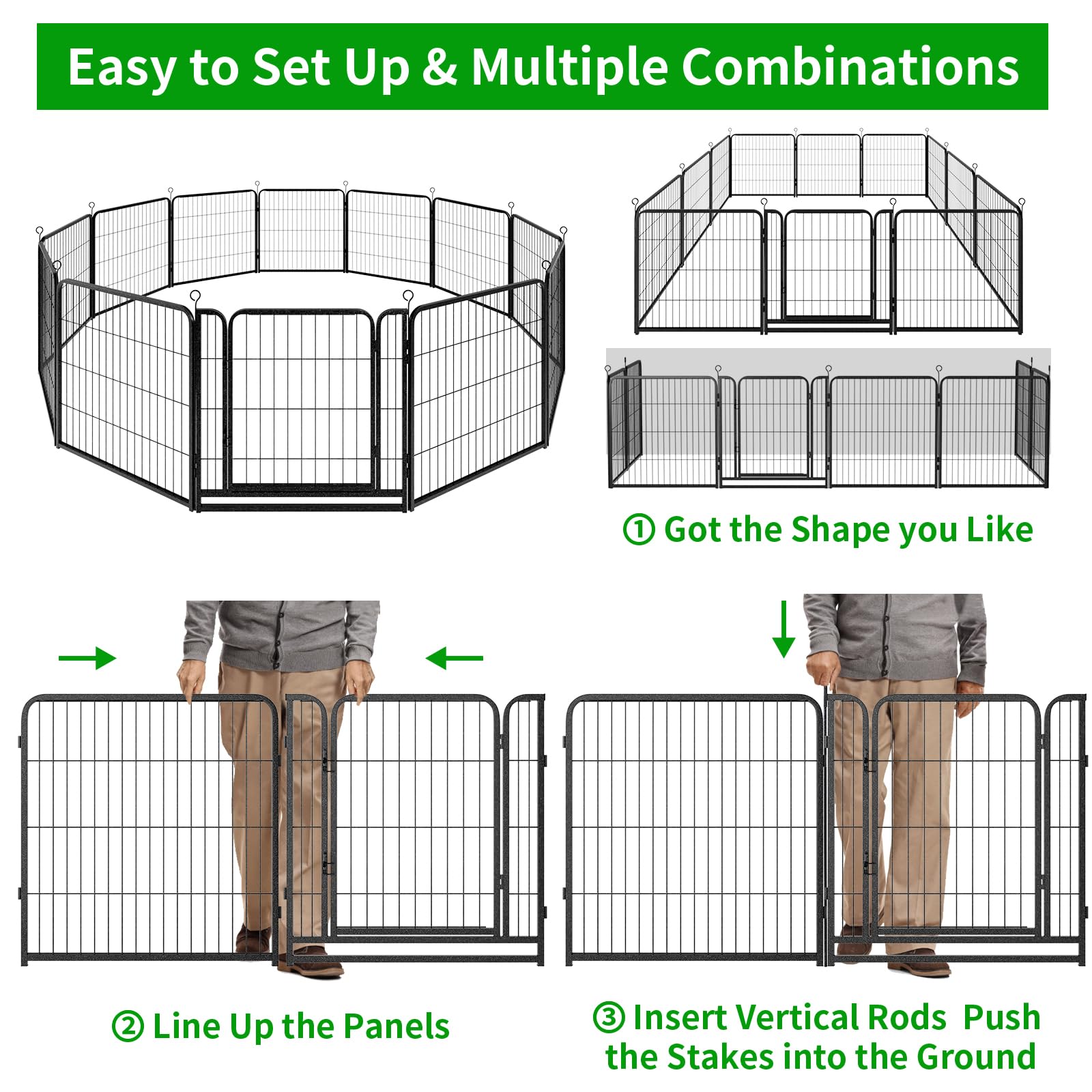 Kfvigoho Dog Playpen Outdoor Extra Wide 12 Panels Heavy Duty Dog Fence 32" Height Anti-Rust with Doors Portable for RV Camping Yard, Total 32FT, 79 Sq.ft, Snowy Black