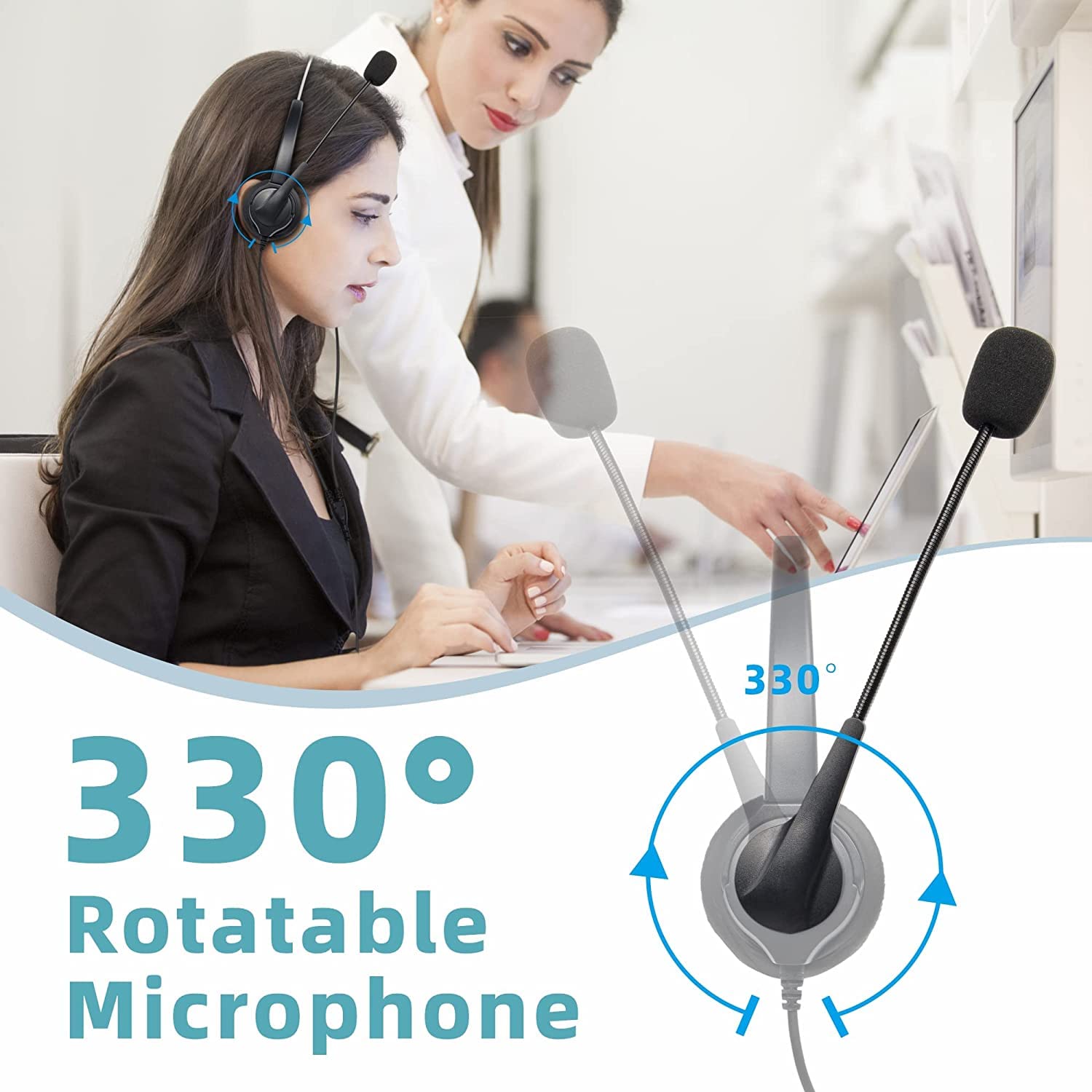 Suifdu USB Binaural Headset, PC Headset with Microphone Noise-Cancelling, Computer Headphone for PC iPhone Laptop Business Skype Softphone Call Center Office