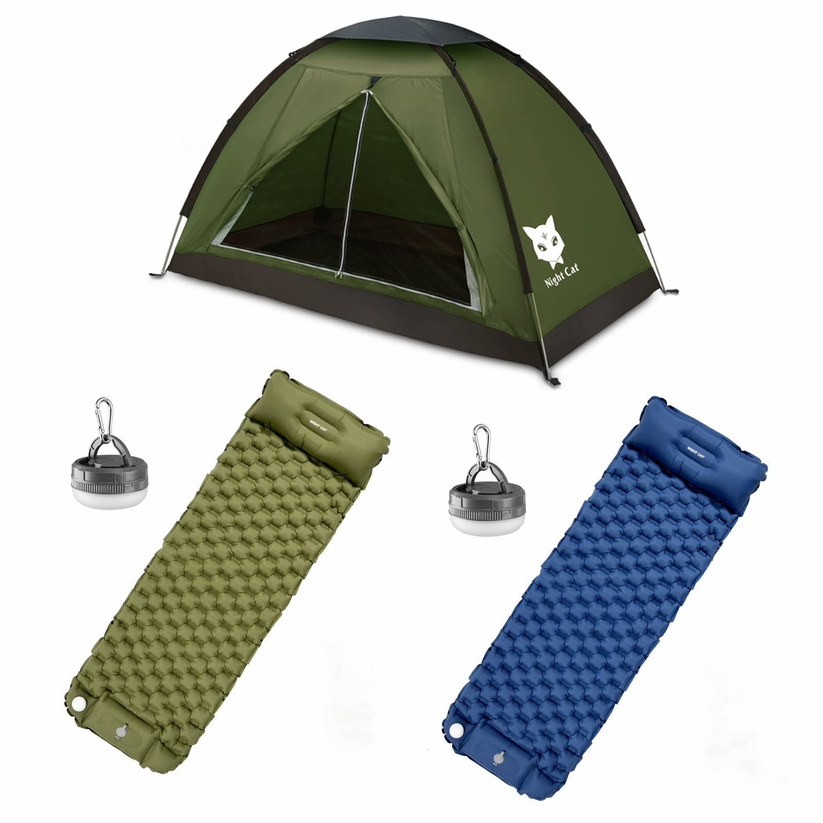 Night Cat Backpacking Tent with 2 Pack Inflatable Sleeping Pad Lightweight Waterproof Portable Easy Setup Outdoors for 2 Persons