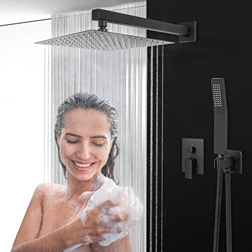 NearMoon Wall Supply Elbow with Handheld Shower Holder - Solid Brass Square Shower Bracket with Flange G1/2 Shower Hose Connector, Wall Mounted Drop Union Male Water Outlet (Matte Black)