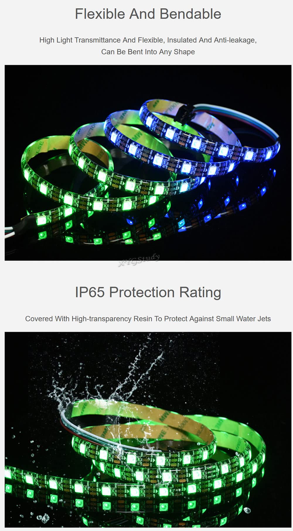 XYGStudy Programmable Energy-Saving WS2812 Digital RGB LED Strip with High Brightness, Low Power Consumption and Cuttable 1M
