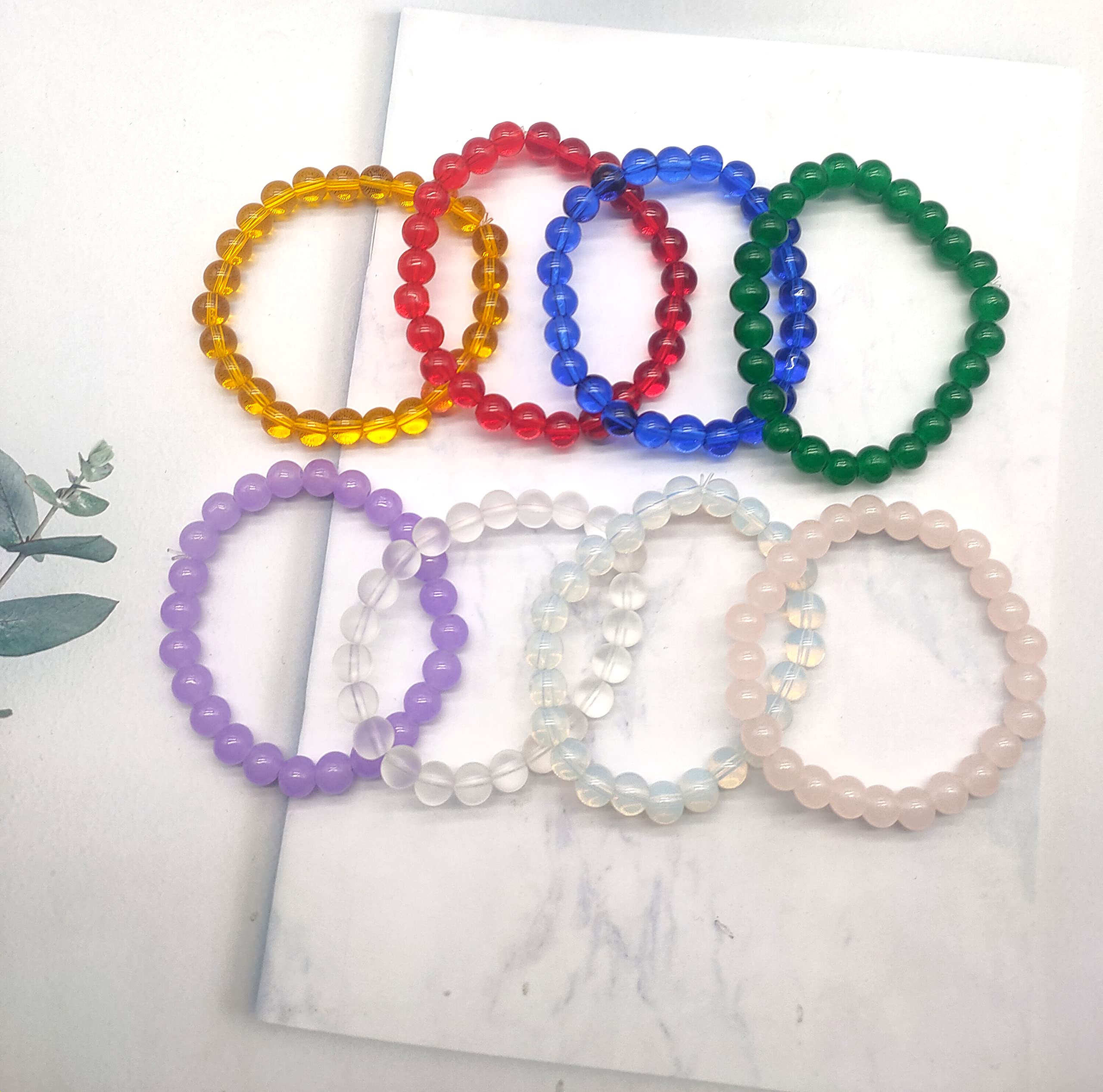 Svovin 24 Pcs 8mm Glass Crystal Beaded Bracelet Set for Women Men Elastic Stretch Round Bead Clear Crystal Handmade Bracelets