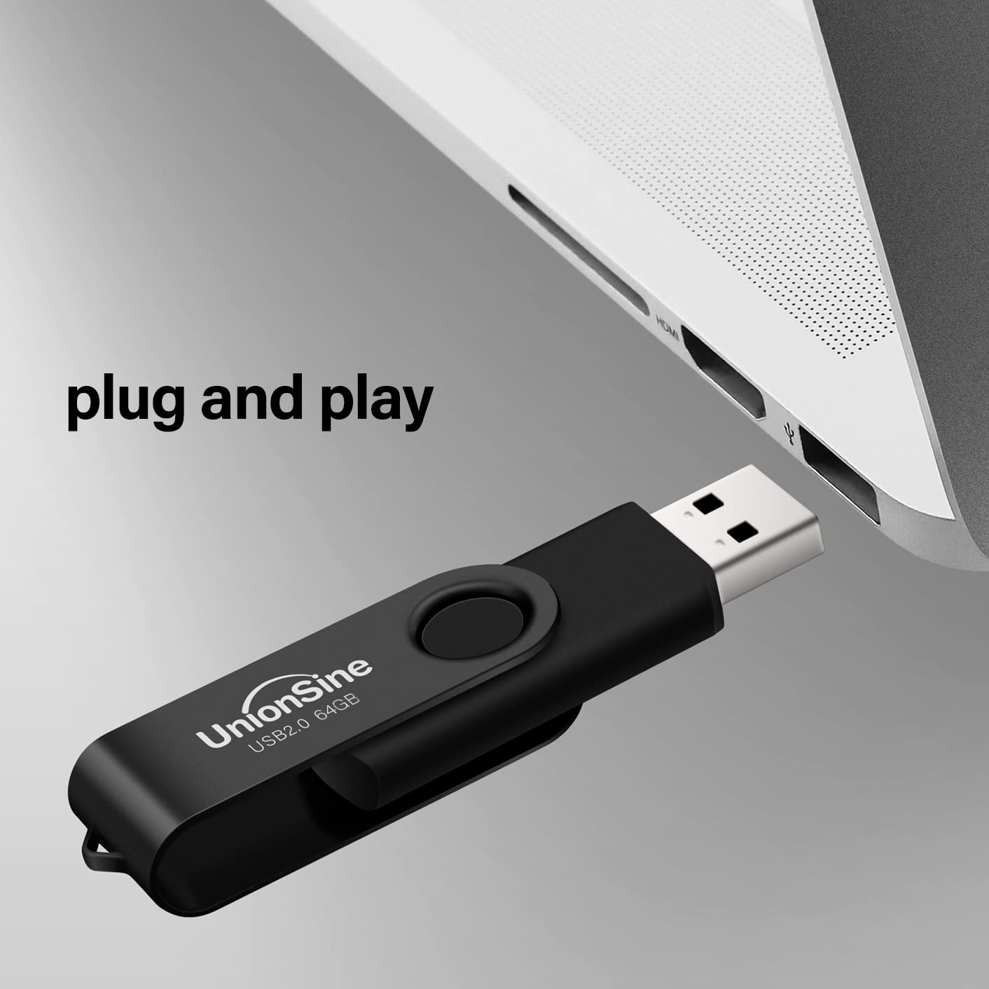 UnionSine 64GB USB Flash Drive 2 Pack,360° Memory Stick Swivel Flash Drives Pen drive, Zip Drive, Jump Drive,FD-201(2 Pack, Black/Blue)