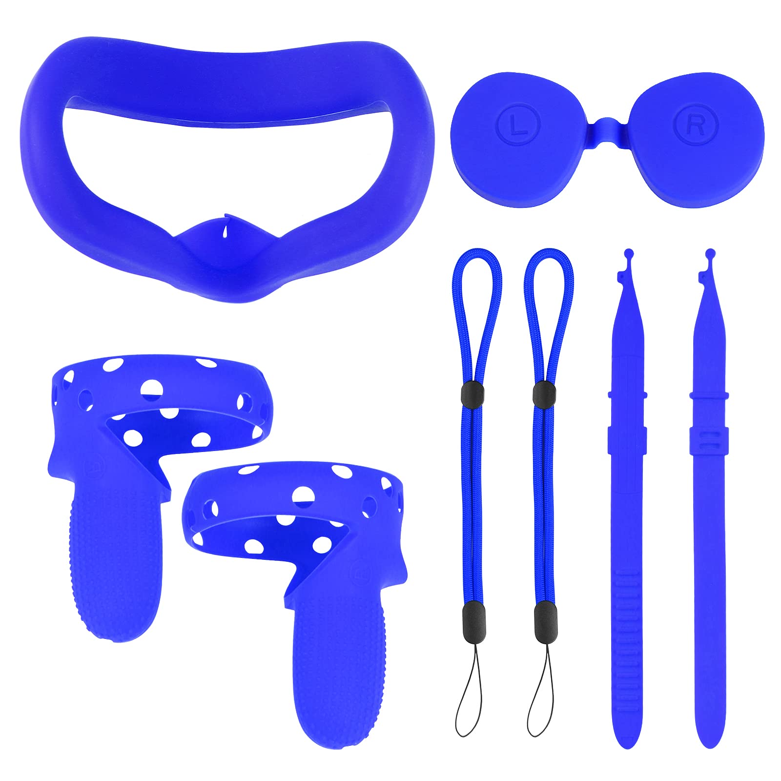 Oculus Quest 2 Accessories with VR Face Cover,Touch Controller Grip Cover and VR Lens Protective Cover, Made of Premium Silicone Material,VR Headset Accessories Sweatproof and Enhance Comfort(Blue)